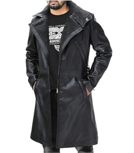 Blade Runner Ryan Gosling Winter Fur Collar Black Trench Coat